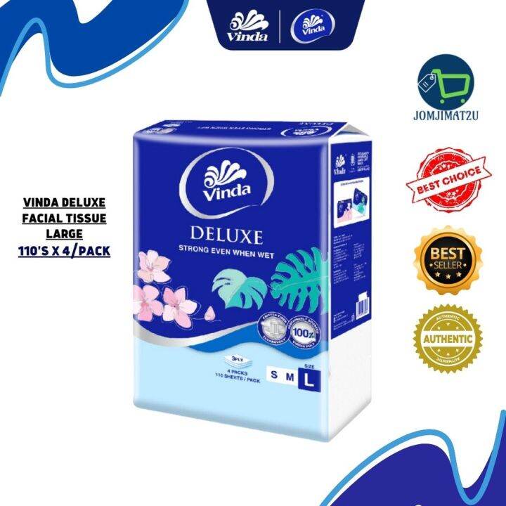 Vinda Deluxe Soft Pack Facial Tissue Large (110's x 4) | Lazada