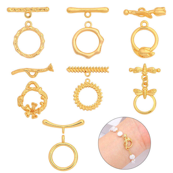 1 Set 18K Gold Plated Copper OT Clasps Fastener Bracelet Lock Toggle Clasp Tulip Flower Buckle ...