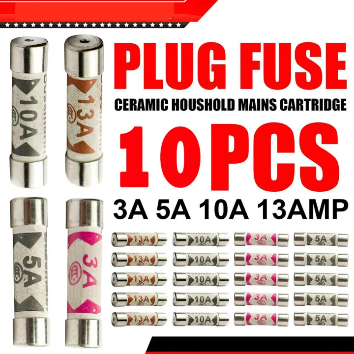 10pcs x Fuse 10Pcs BS1362 British Plug Fuse 3A 5A 10A 13A 6X25 Ceramic ...