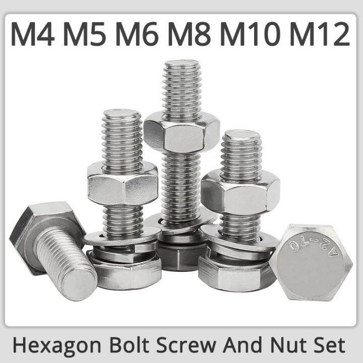 M4 M5 M6 M8 M10 M12 304 Stainless Steel Hexagon Bolt Screw And Nut Set ...