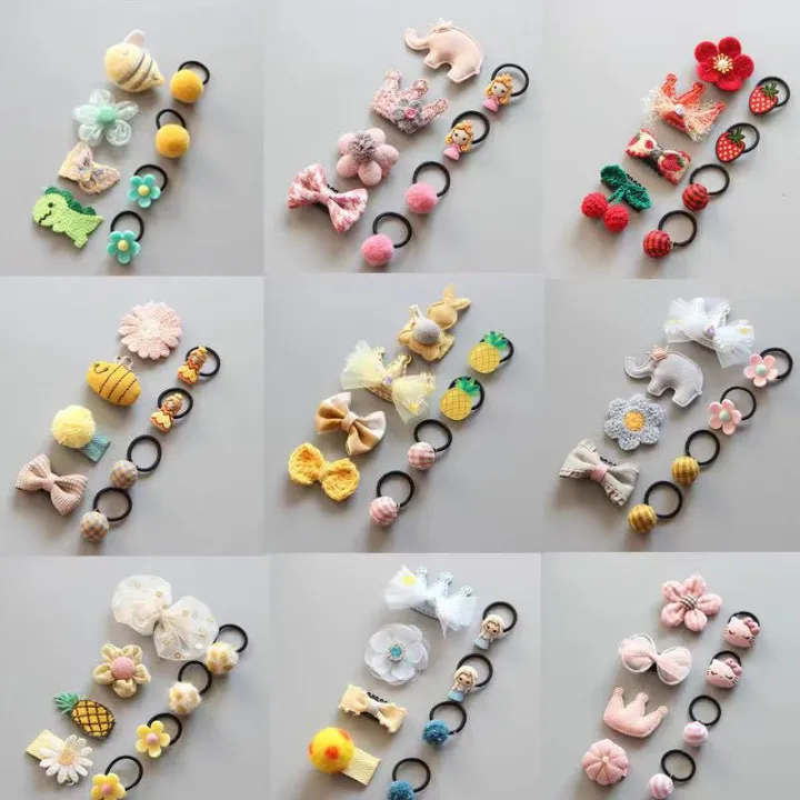 Babyonline(Y048)C3 ชุดเซ็ตกิ๊บและยางมัดผมลายการ์ตูน1ชุดmini/8ชิ้น ...