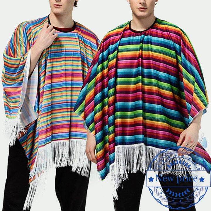 UU Mens Mexican Serape Poncho & Sombrero Spanish Hat Halloween Costume ...
