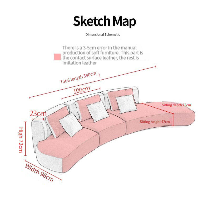 TATA HOME Nordic Leather Sofa โซฟาตัวยู Curved โซฟาสีครีม Minimalist ...