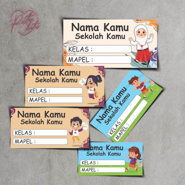 Sticker Stiker label buku pelajaran Custom Nama Sekolah Tema Cute Anak ...