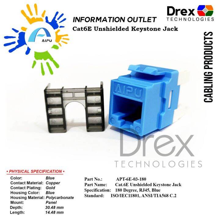 AIPU Cat6e Information Outlet Cat6e Unshielded Keystone Jack 180 Degree | Lazada PH