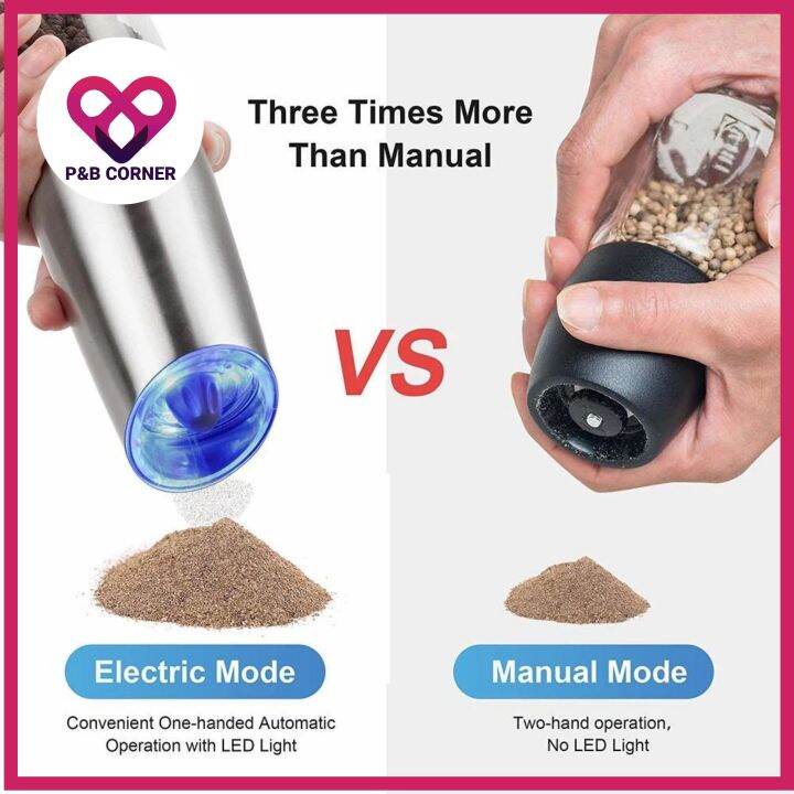 PnBCorner Automatic Salt and Pepper Grinder with LED light | Battery ...