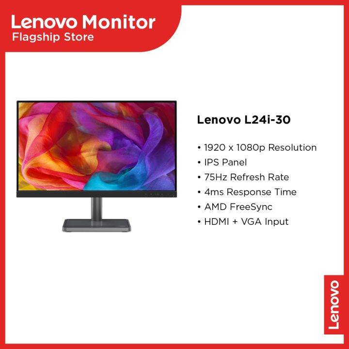 Lenovo L24i-30 Monitor 23.8in IPS FHD 1920x1080 4ms 75Hz 72% NTSC HDMI ...