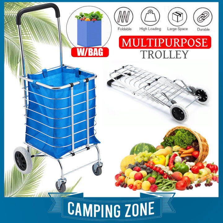4 Wheel Foldable Trolley Aluminium Lightweight Shopping Cart with Bag ...