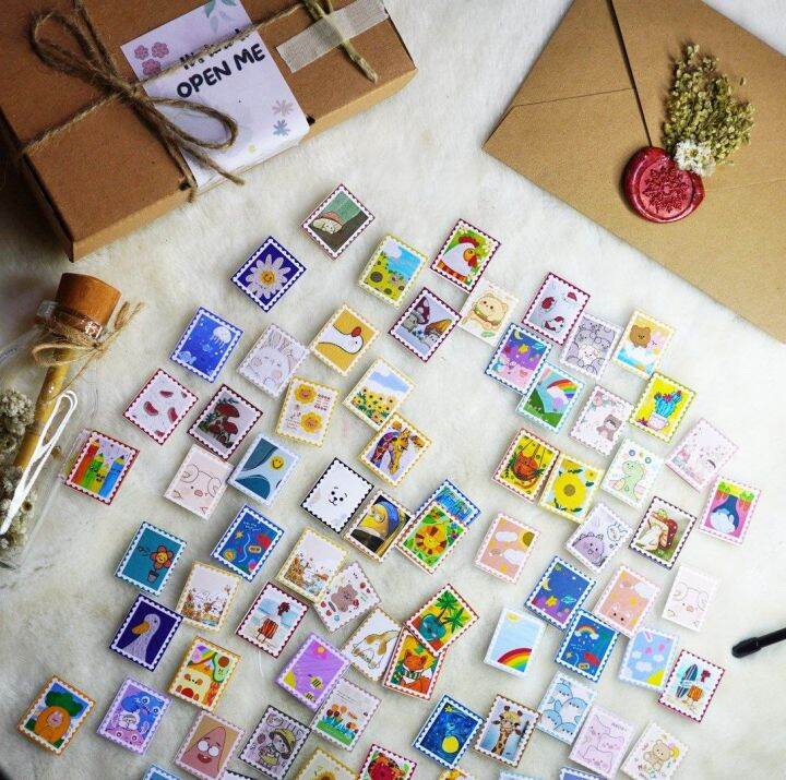 001 perangko stiker model perangko aesthetic ( harga per 10 pcs ...