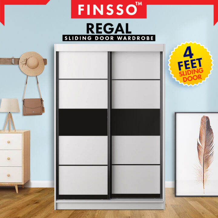 FINSSO : 6'Ft x 4'Ft with 2 Doors Sliding Wardrobe Almari Baju / Plain compartment hanger | Lazada