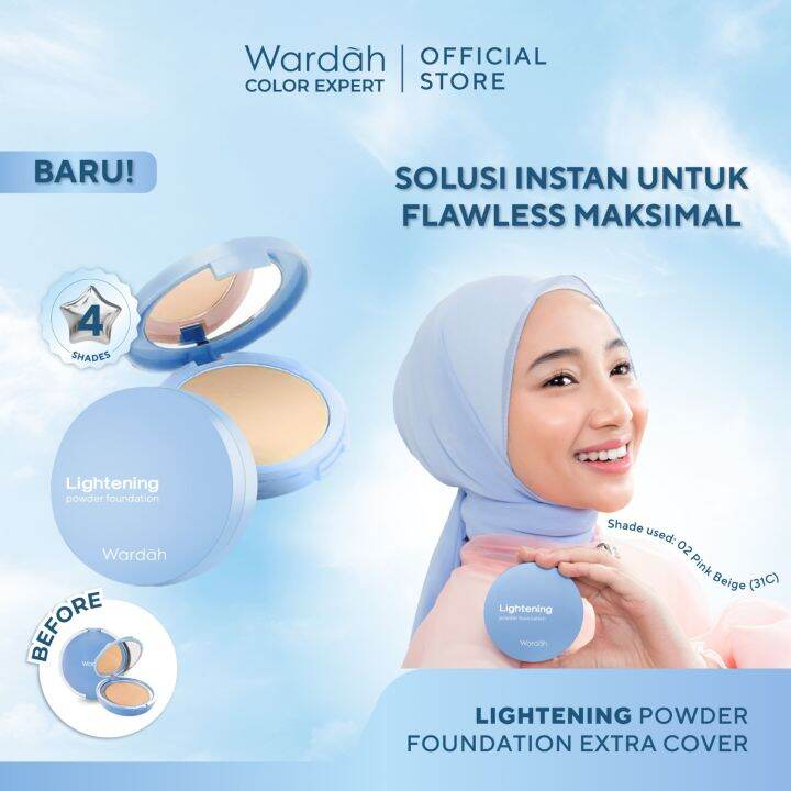 NEW! Wardah Lightening Powder Foundation Extra Cover 10 g - Bedak Padat Medium to High Coverage ...