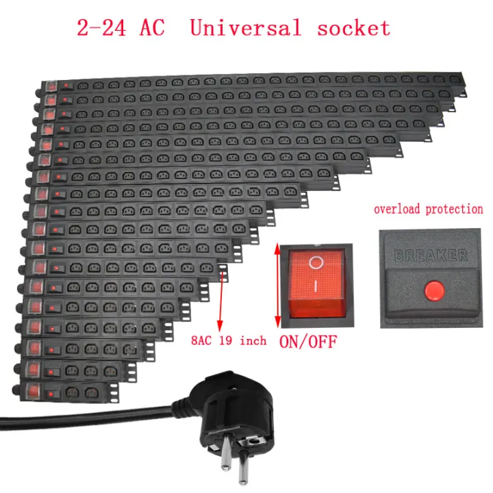 Pdu Power Strip Power Socket Rack Overload Protection Iec C13 Output Socket Eu Plug 2m Extension