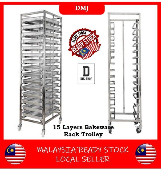 15 Layers Stainless Steel Bakeware Rack Trolley Cooling Rack Bread Rack ...