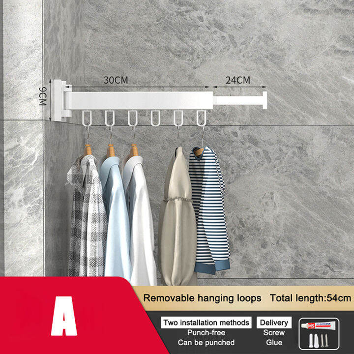Folding Clothes Hanger Wall Mount Retractable Cloth Drying Rack Indoor ...