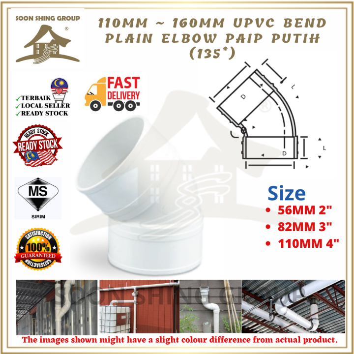 110mm ~ 160mm UPVC BEND PLAIN / Elbow Paip Putih (135*) | Lazada