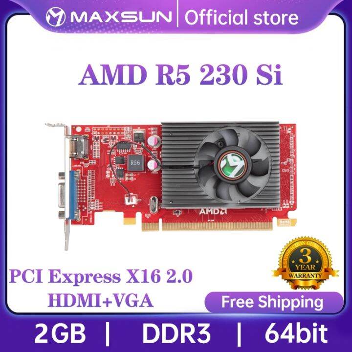 MAXSUN เดสก์ท็อปใหม่ AMD R5 230 SI 2GB GDDR3 การ์ดจอ 64 บิต PCI Express ...