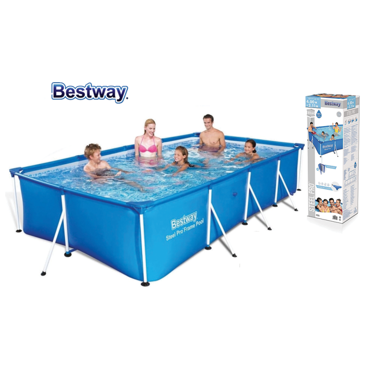 BESTWAY (4.00m x 2.11m x 81cm) Steel Pro Rectangular Swimming Pool Set ...