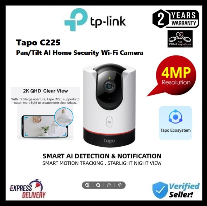 TP-LINK TAPO 4MP 2K SMART AI PAN / TILT 360 SECURITY CAMERA C225 | Lazada