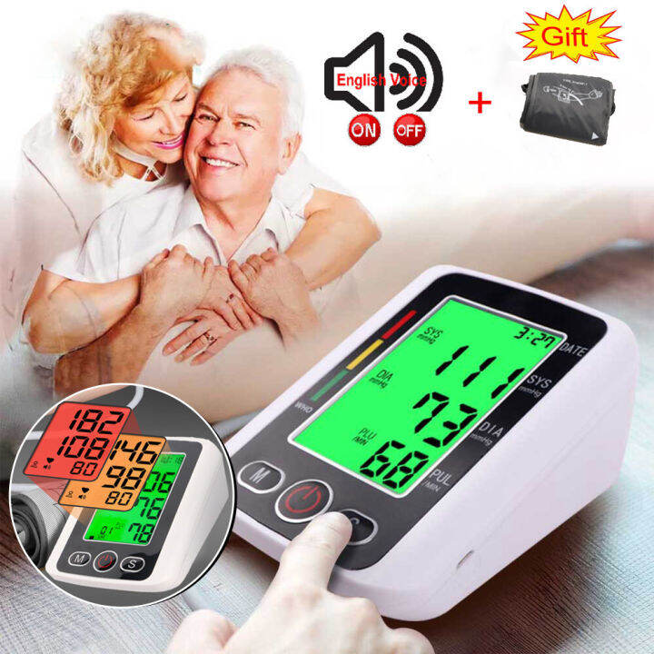 USB Charging Arm Blood Pressure English Voice BP Monitor meter Cuff Device LCD Digital Tri-Mode ...