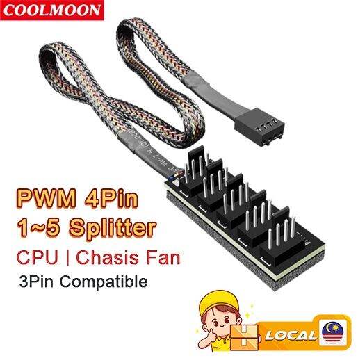 Coolmoon 4Pin PWM CPU Cooler/Chasis Fan 1 to 5 Splitter Hub Casing Fan ...