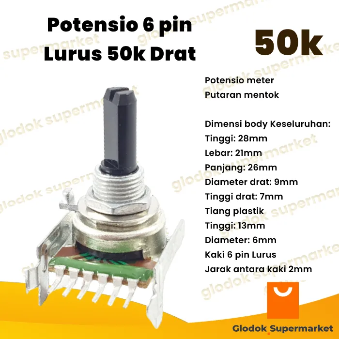 Potensio 6 pin 50k Drat Stereo Kaki 6 Lurus Volume Mixer 503 | Lazada ...