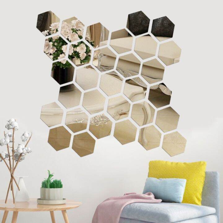 Household splicing mirror wall decoration hexagonal mirror sticker ...