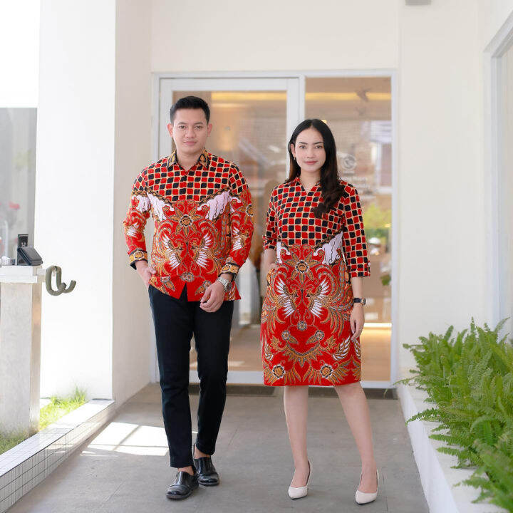 Benang Raja Batik Couple Pria Wanita Kawung Merah Hitam 2 | Lazada ...