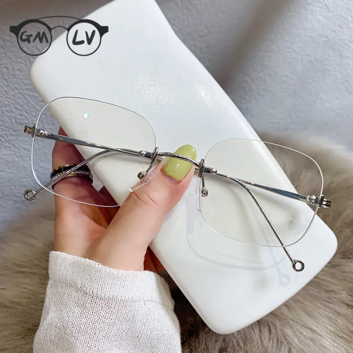 GMLV Frameless Glasses Anti Radiation Eyeglasses for Women Retro ...