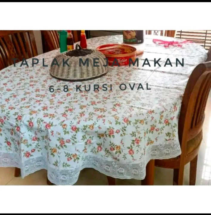 Taplak Meja Makan anti air PVC Mewah Oval dan Peersegi 6-8 kursi (2 ...