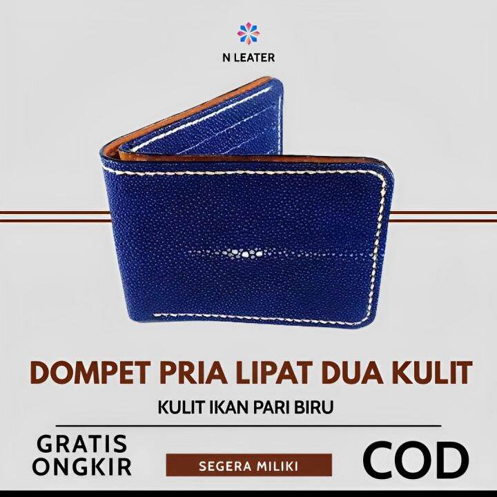 Dompet Pria Dompet Cowok Bahan Kulit Ikan Pari Elektri Warna Biru Model ...