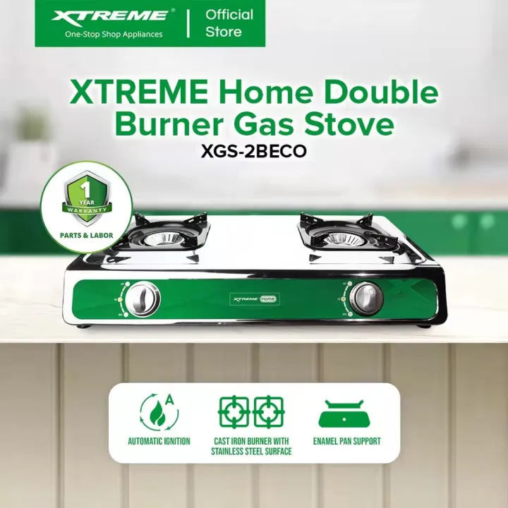 XTREME HOME Double Burner Gas Stove Cast Iron Stainless Steel Surface ...