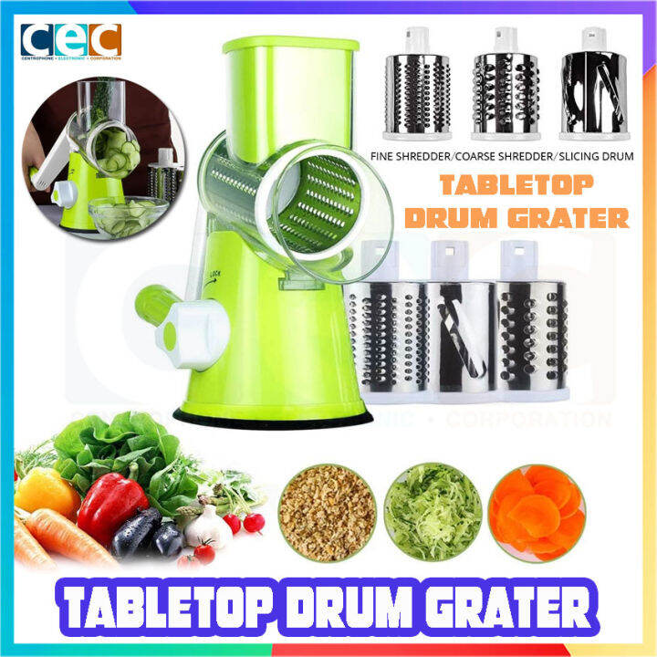 Tabletop Drum Grater 3 in 1 Rotary Shredder Slicer Cutter Grinder ...