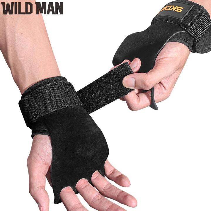 [WILD MAN] Weightlifting Workout Gloves Three Finger Hole Gym Grips ...