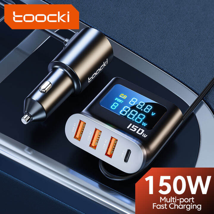 Toocki Fast Charger 150W Multi Port USB Type C PD Car Digital Display ...