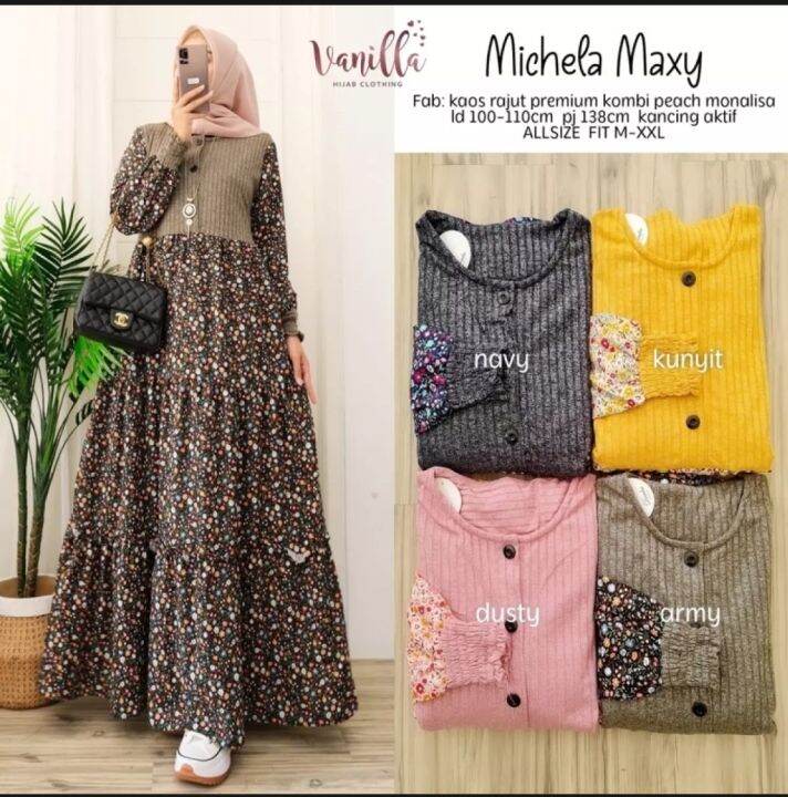TERBARU !! GAMIS CERUTI MICHELA MAXY MIX KNIT [kancing hidup) | Lazada Indonesia