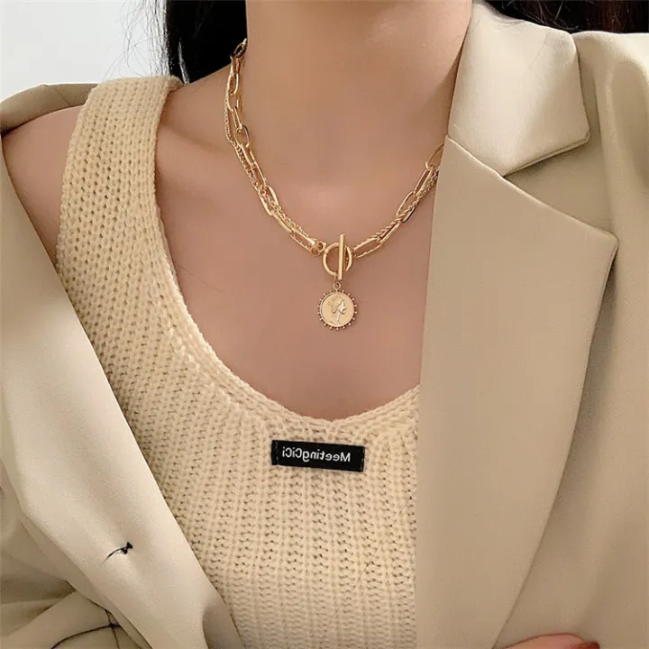 BAC Double Necklaces Women's Personality Simple Beauty Head Pendant ...