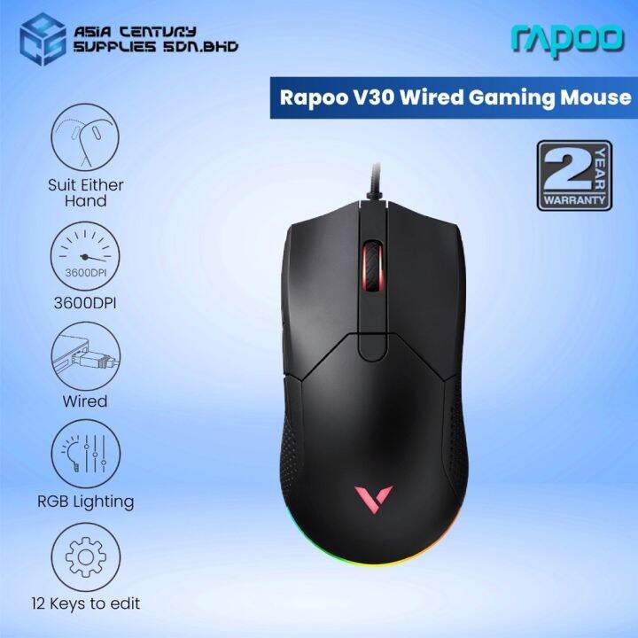 Rapoo V30 IR Optical Wired Gaming Mouse 3600DPI / RGB Lighting - 2 Years Warranty | Lazada