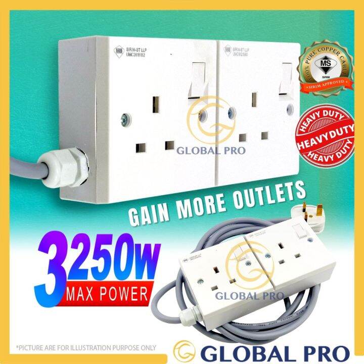 [2 WAY] Extension Plug Box Wire Copper Heavy Duty Extension Power ...