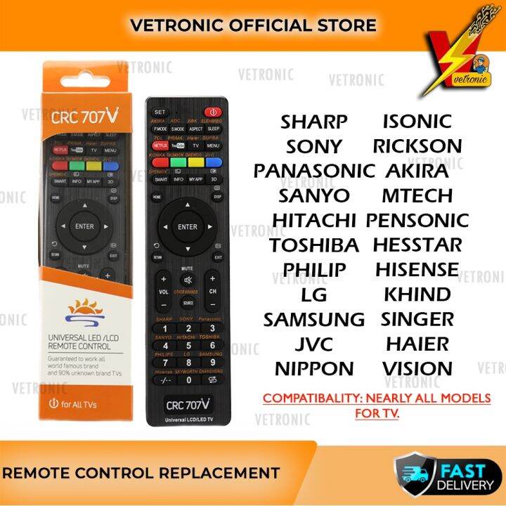 Universal New Remote Control CRC 707V LCD LED SMART TV All Brand Easy ...