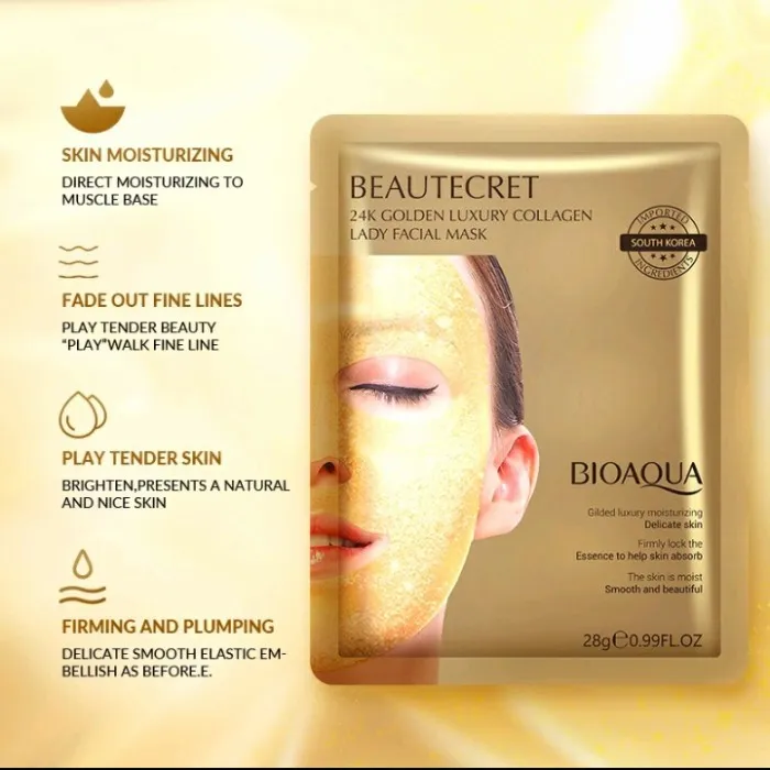 BIOAQUA Masker Sheet Mask 24k Golden Luxury / Peptulide Skin | Lazada ...