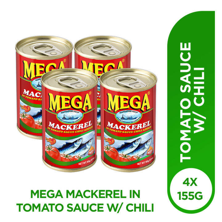 Mega Mackerel in Tomato Sauce with Chili 155g - Pack of 4 | Lazada PH