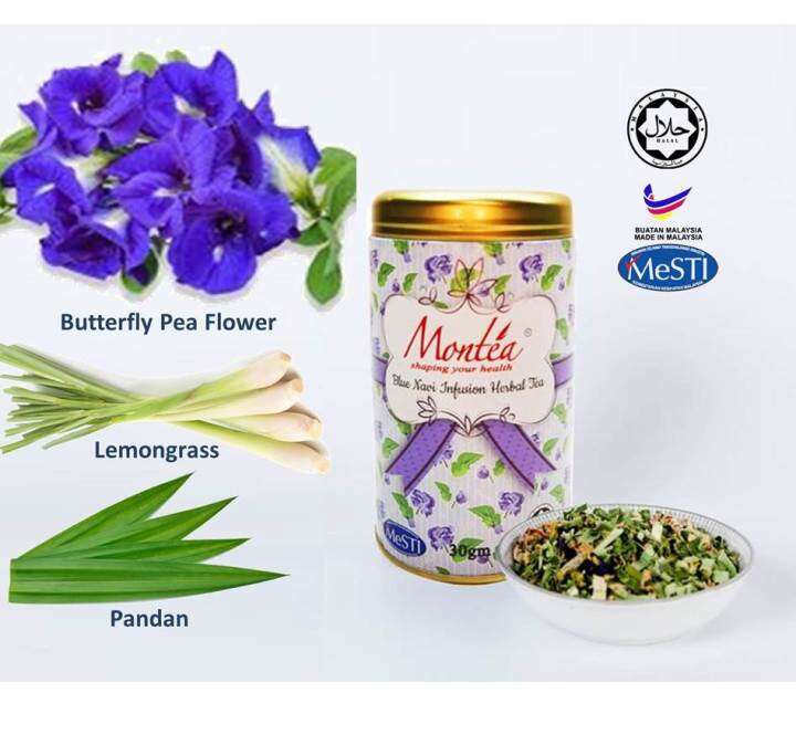 Halal Butterfly Pea Lemongrass Pandan Infusion Tea 30gm MONTEA Healthy ...