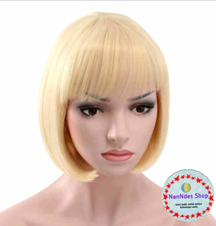 Wig Bob Blonde/ pendek lurus / Wig Cosplay Bule / Rambut Palsu full ...