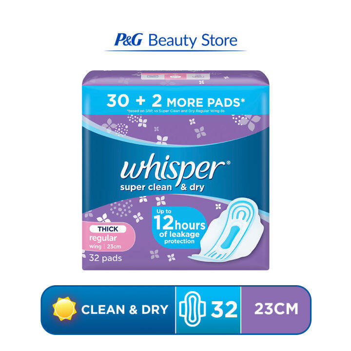 Whisper Super Clean & Dry Sanitary Napkin with Wings (32 pads) [Regular ...