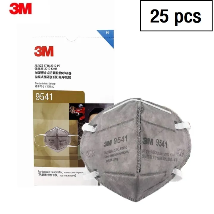 3M 9541 (25ชิ้น) P2 KN95 หน้ากากป้องกันฝุ่น ละออง กลิ่น และไอระเหยจาก ...