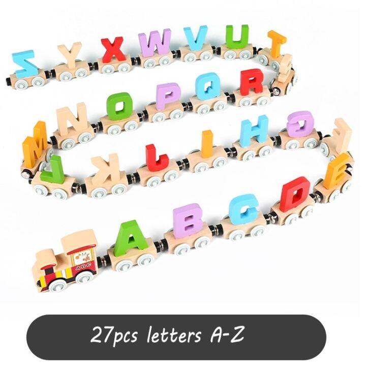 Magnetic Number Train Set Wooden Digital Letters Cars Building Dinosaur ...