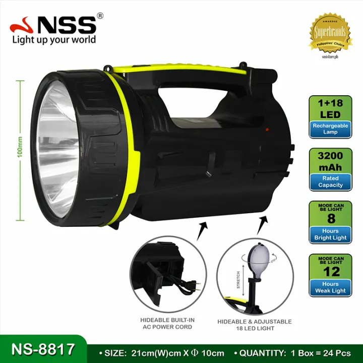 NSS Led Rechargeable Searchlight Flashlight Emergency Light Super Heavy ...