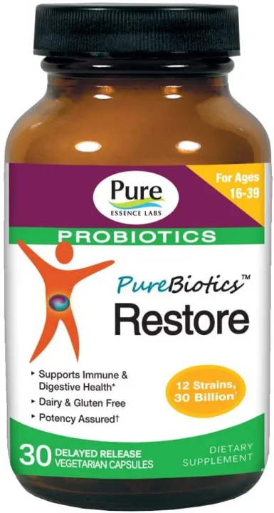 PURE ESSENCE LABS Restore Probiotics 30 Billion CFU - 12 Strains for ...