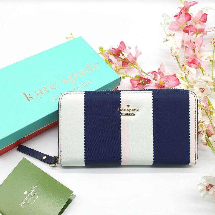 Kate Spade Classic Lyla Wallet - Blue / White Vertical Stripes Concept ...
