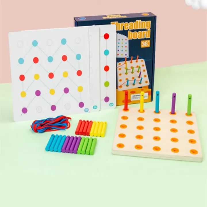 เด็ก DIY สร้างสรรค์ Threading Board ด้ายเชือกติดไม้ปริศนาของเล่น ...